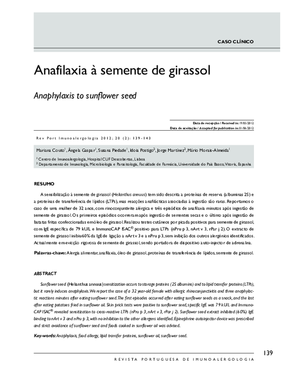 (PDF) Anaphylaxis to sunflower seed