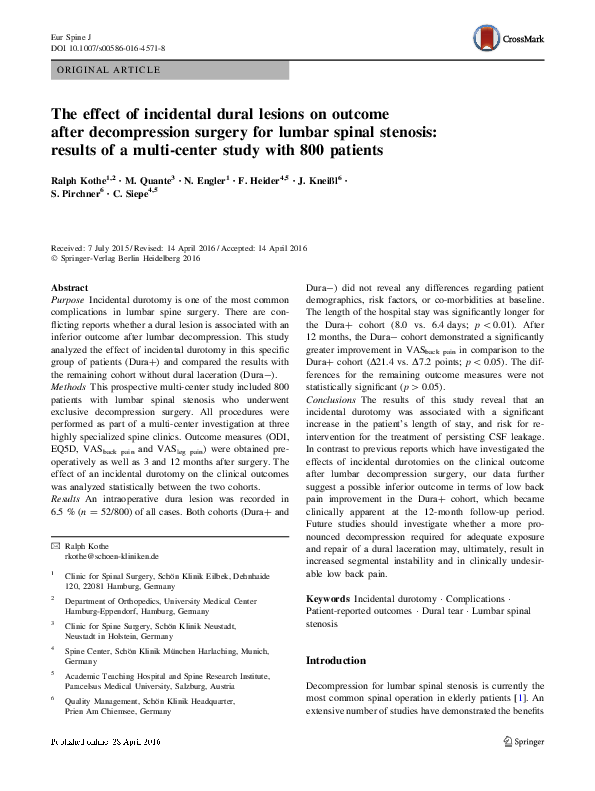 (PDF) The effect of incidental dural lesions on outcome after ...