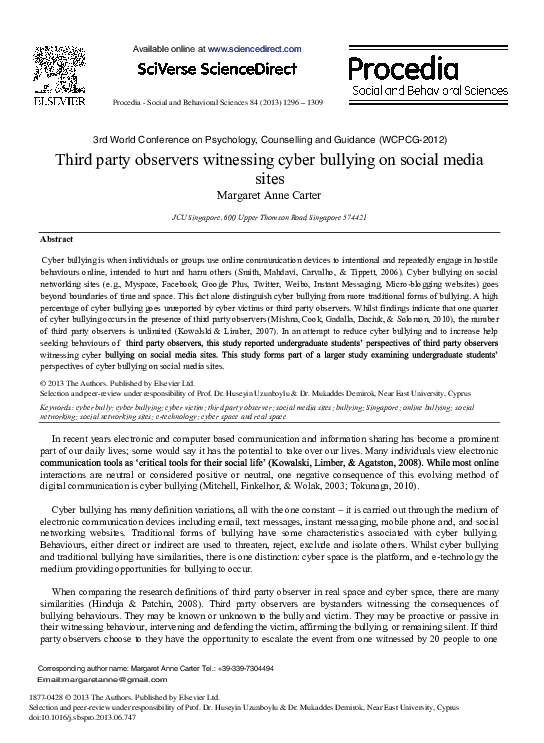 (PDF) Third Party Observers Witnessing Cyber Bullying on Social Media Sites