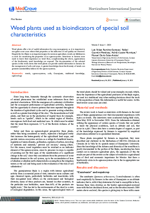 (PDF) Weed plants used as bioindicators of special soil characteristics
