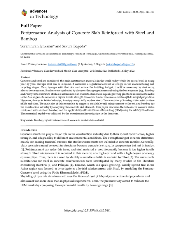 (PDF) Performance Analysis of Concrete Slab Reinforced with Steel and ...
