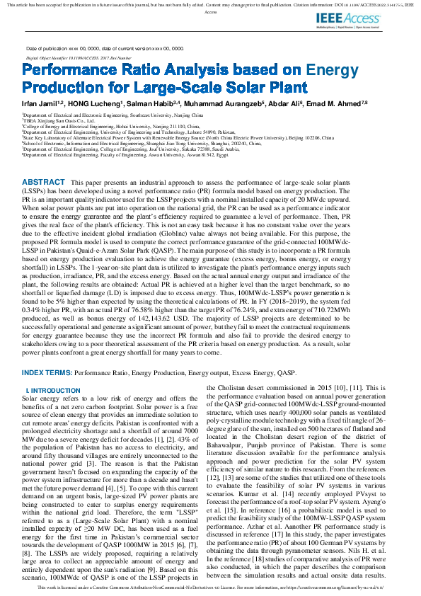 (PDF) Performance Ratio Analysis based on Energy Production for Large ...