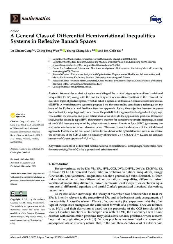 (PDF) A General Class of Differential Hemivariational Inequalities ... (PDF) A General Class of Differential Hemivariational Inequalities ...