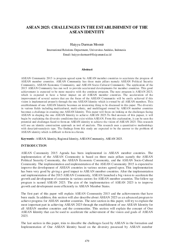 (PDF) Asean 2025: Challenges in the Establishment of the Asean Identity