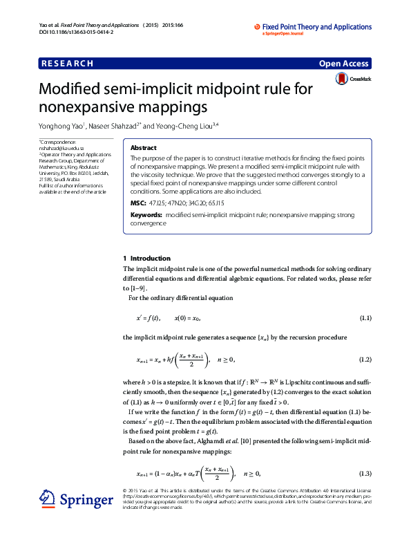 Pdf Modified Semi Implicit Midpoint Rule For Nonexpansive Mappings 