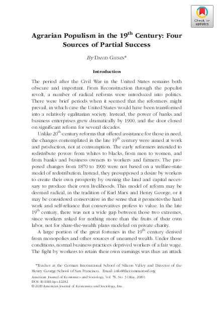 (PDF) Agrarian Populism in the 19 th Century: Four Sources of Partial ...