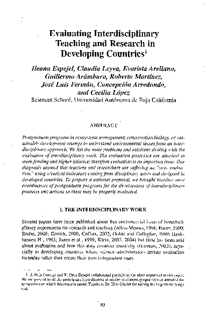 (PDF) Evaluating interdisciplinary teaching and research in developing ...