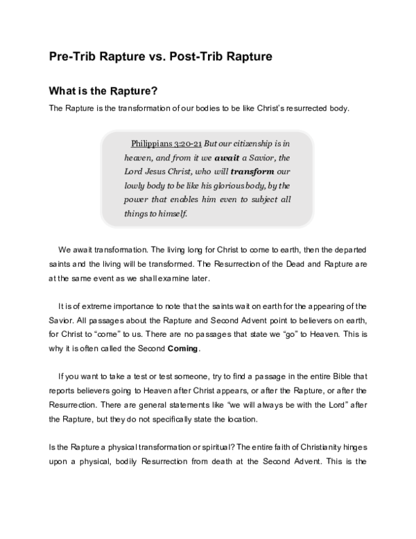 (PDF) Pre-Trib Rapture vs. Post-Trib Rapture