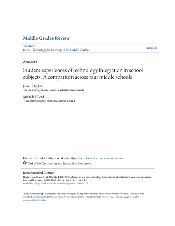 (PDF) Student Experiences of Technology Integration in School Subjects ...