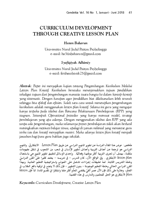 (PDF) Curriculum Development Through Creative Lesson Plan