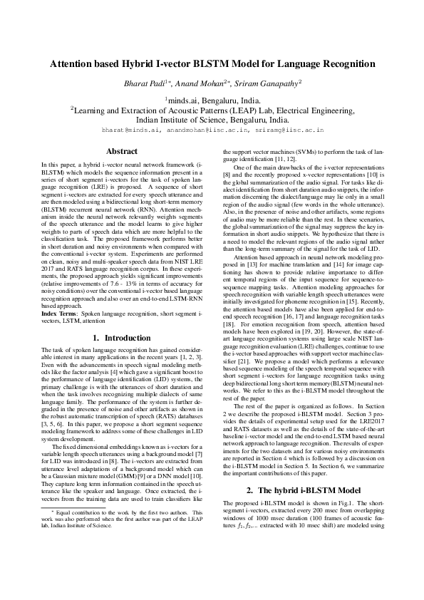 (PDF) Attention Based Hybrid i-Vector BLSTM Model for Language Recognition