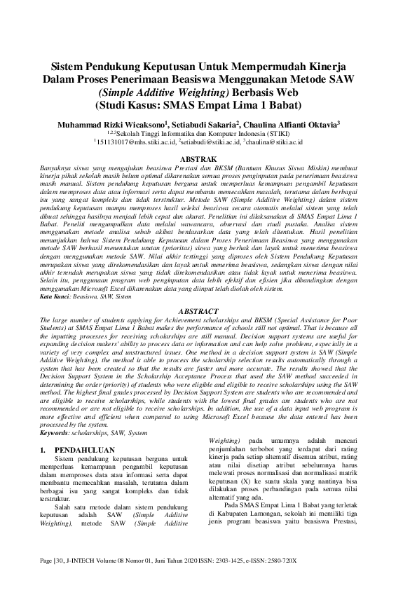 (PDF) Sistem Pendukung Keputusan Untuk Mempermudah Kinerja Dalam Proses Penerimaan Beasiswa ...