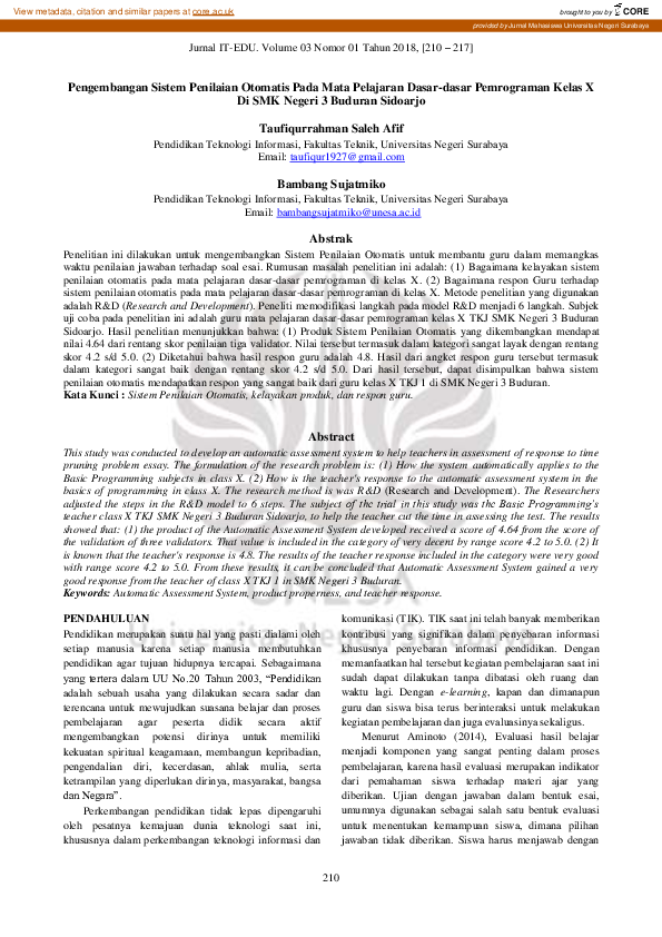 (PDF) Pengembangan Sistem Penilaian Otomatis Pada Mata Pelajaran Dasar ...