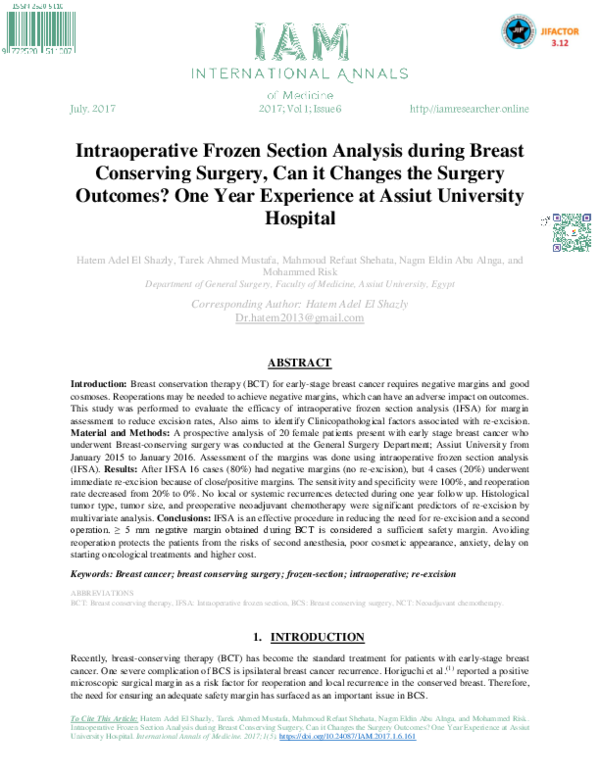 (PDF) Intraoperative Frozen Section Analysis during Breast Conserving ...