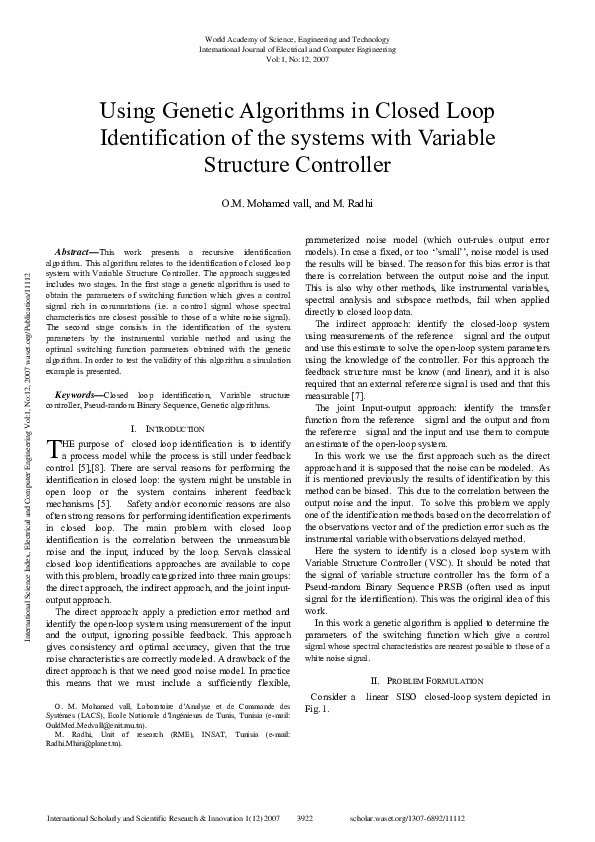 (PDF) Using Genetic Algorithms In Closed Loop Identification Of The Systems With Variable ...