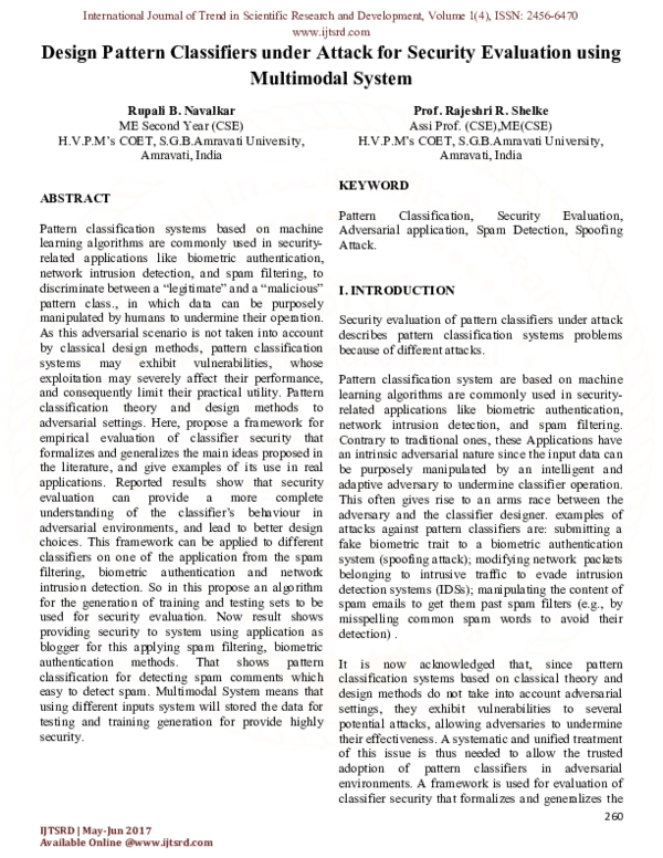 (PDF) Design Pattern Classifiers under Attack for Security Evaluation using Multimodal System