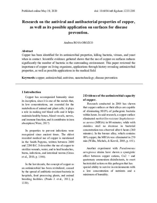 (PDF) Research on the antiviral and antibacterial properties of copper.docx