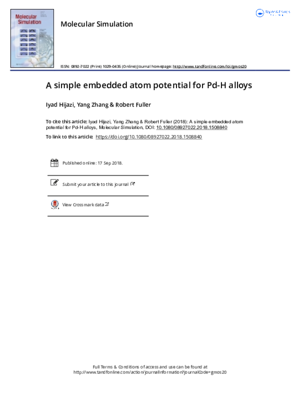 (PDF) A simple embedded atom potential for Pd-H alloys