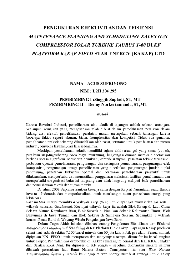 (DOC) Pengukuran Efektevitas dan Efisiensi Maintenance Planning and ...