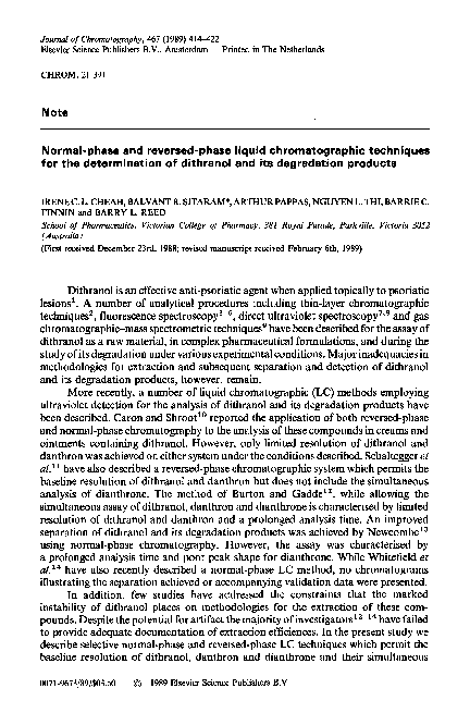 (PDF) Normal-phase and reversed-phase liquid chromatographic techniques ...