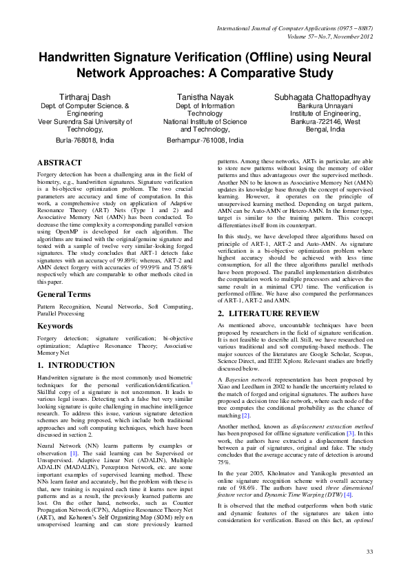(PDF) Handwritten Signature Verification (Offline) using Neural Network Approaches: A ...