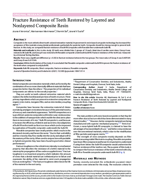 (PDF) Fracture Resistance of Teeth Restored by Layered and Nonlayered ...