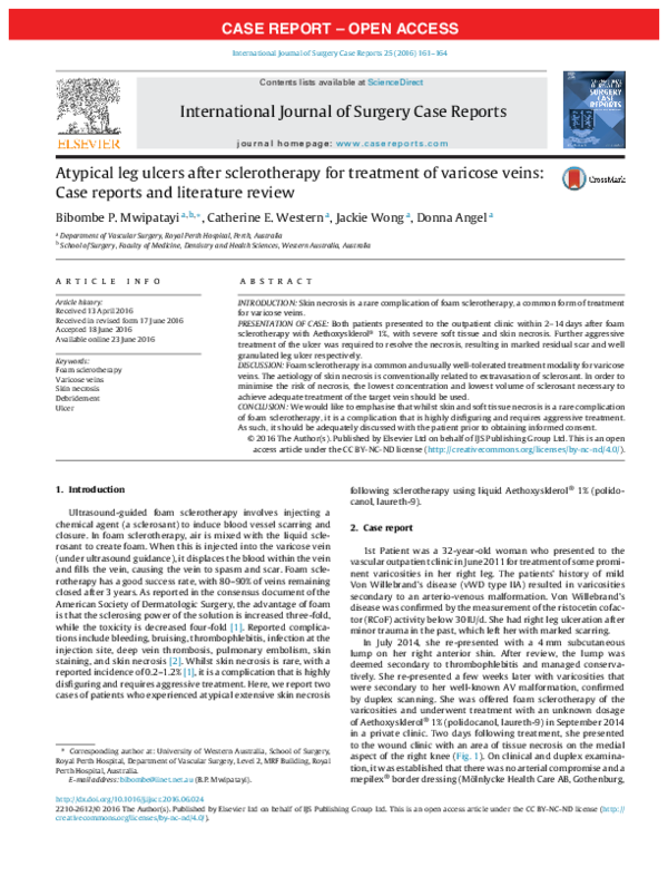 (PDF) Atypical leg ulcers after sclerotherapy for treatment of varicose ...
