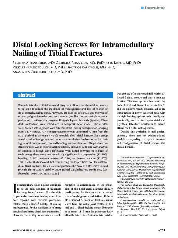(PDF) Distal Locking Screws for Intramedullary Nailing of Tibial Fractures