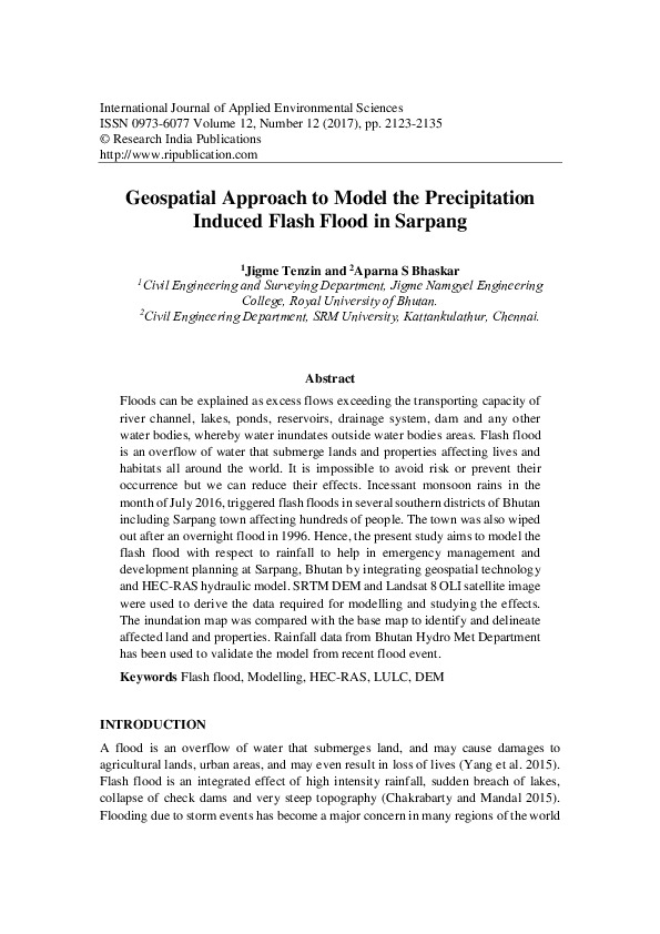 (PDF) Geospatial Approach to Model the Precipitation Induced Flash Flood in Sarpang