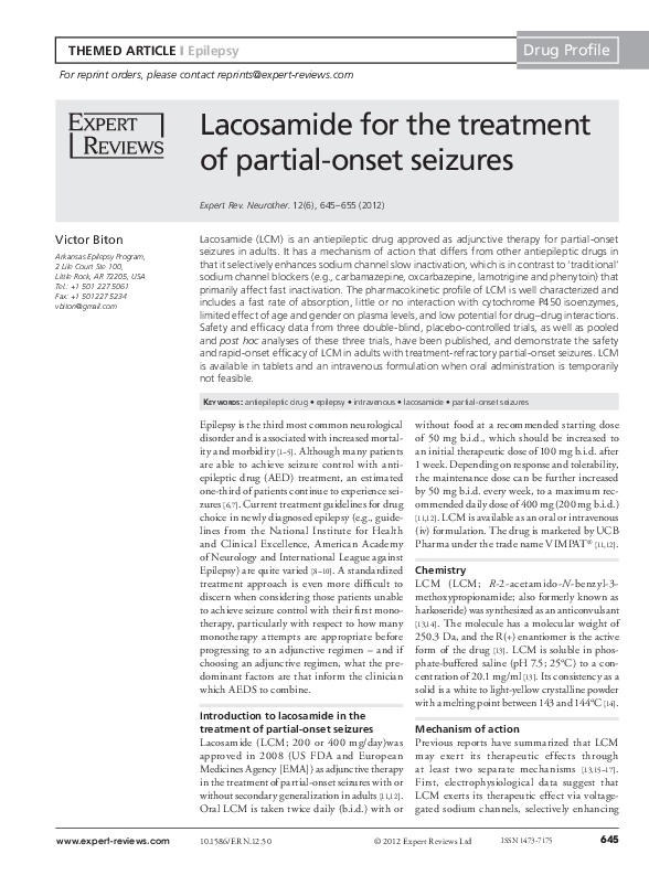 (PDF) Lacosamide for the treatment of partial-onset seizures