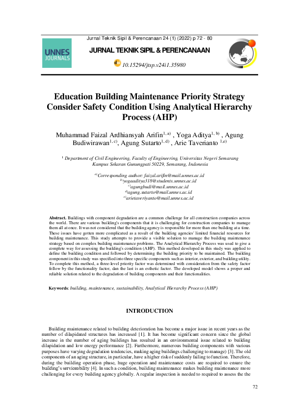 (PDF) Education Building Maintenance Priority Strategy Consider Safety ...
