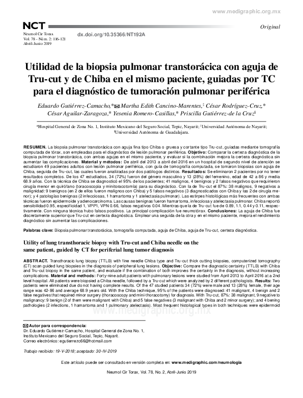 (PDF) Utilidad de la biopsia pulmonar transtorácica con aguja de Tru ...