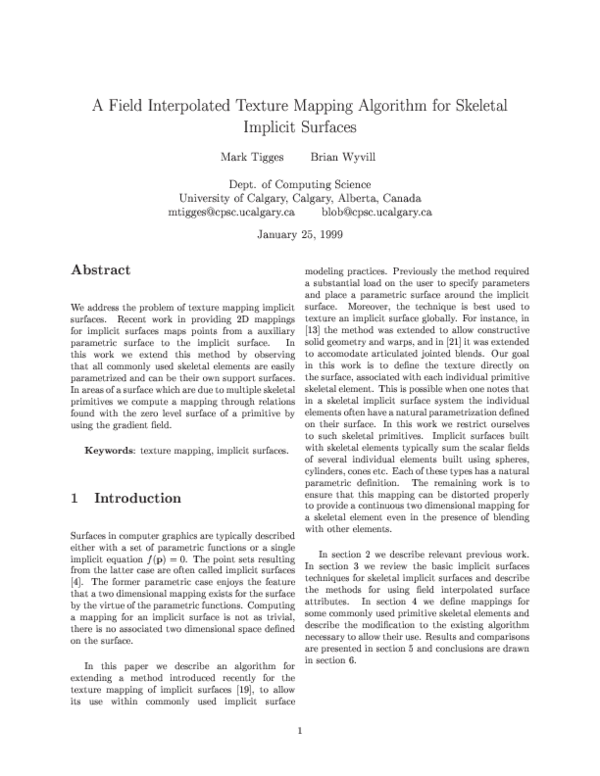 Pdf A Field Interpolated Texture Mapping Algorithm For Skeletal 5491