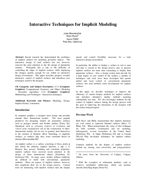 (PDF) Interactive techniques for implicit modeling