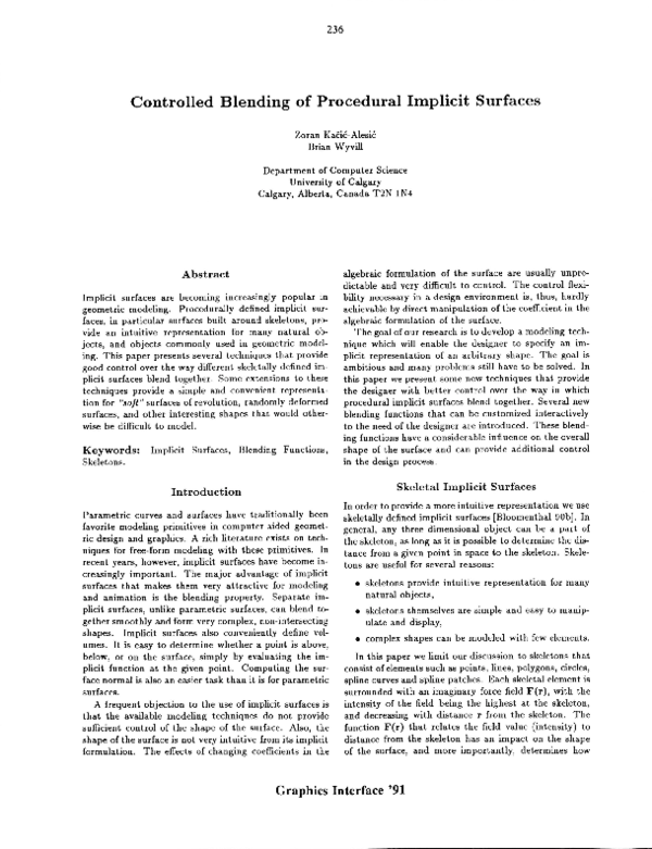 (PDF) Controlled Blending of Procedural Implicit Surfaces