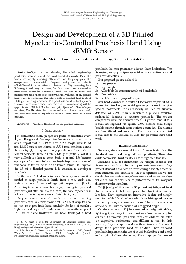 (PDF) Design and Development of a 3D Printed Myoelectric-Controlled ...