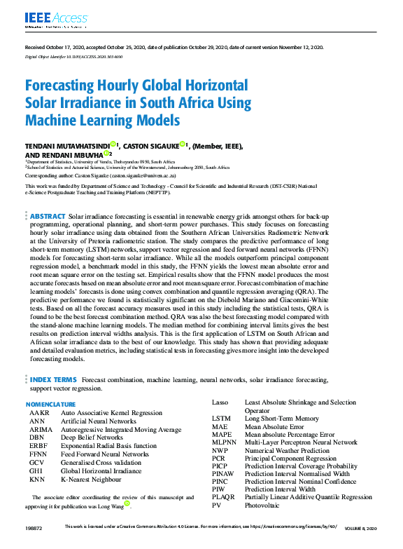 (PDF) Forecasting Hourly Global Horizontal Solar Irradiance in South Africa Using Machine ...