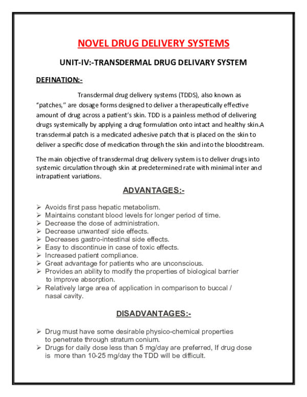(DOC) Transdermal Drug Delivery System