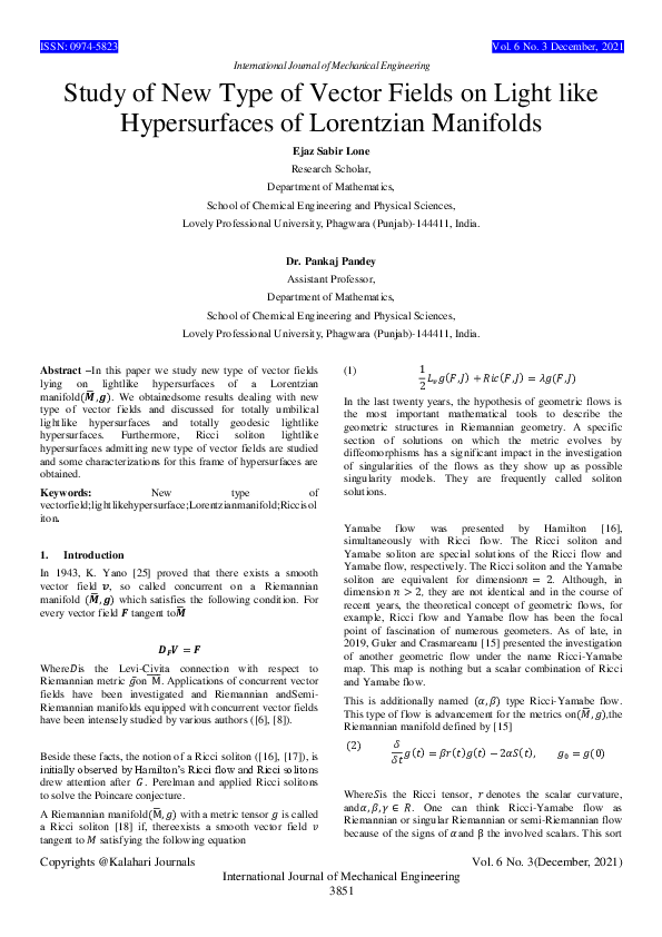 (PDF) Study of New Type of Vector Fields on Light like Hypersurfaces of ...