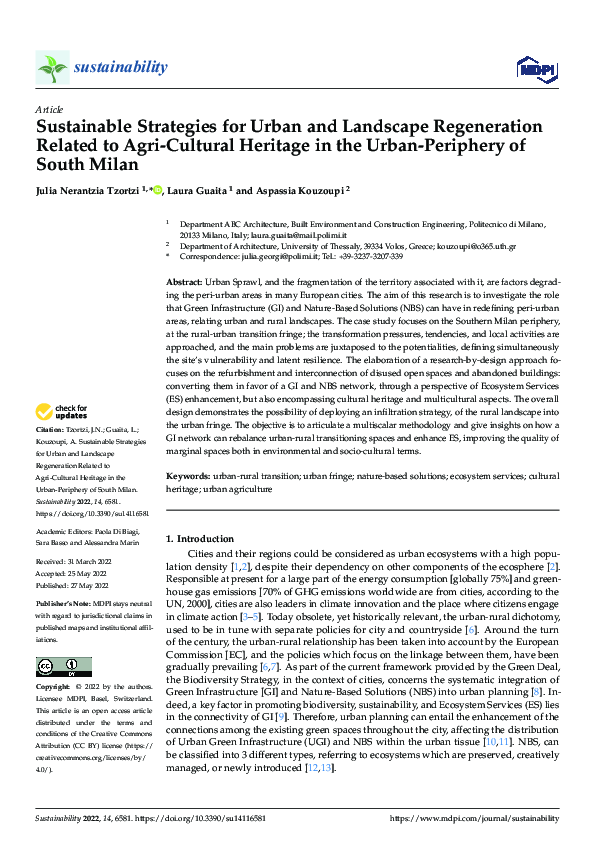 (PDF) Urban and Landscape Regeneration Strategies in Southern Milan