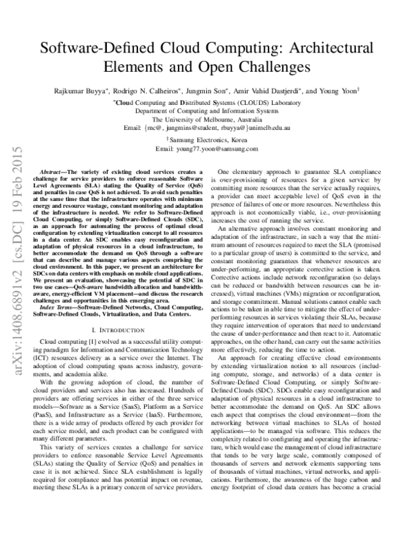 Pdf Software Defined Cloud Computing Architectural Elements And Open Challenges