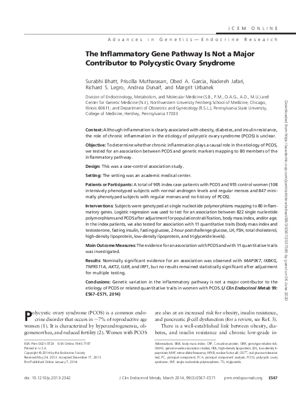 (PDF) The inflammatory gene pathway is not a major contributor to PCOS