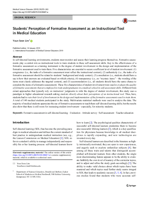 (PDF) Students’ Perception of Formative Assessment as an Instructional ...