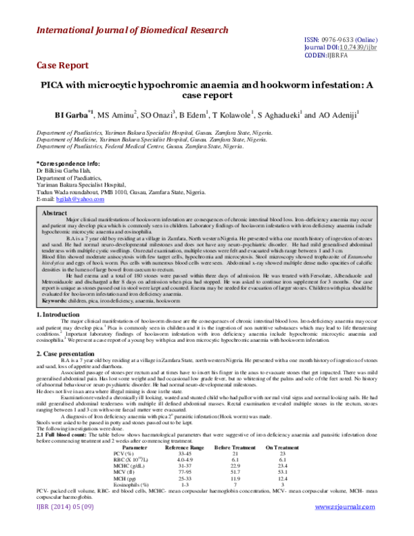 (PDF) PICA with microcytic hypochromic anaemia and hookworm infestation ...