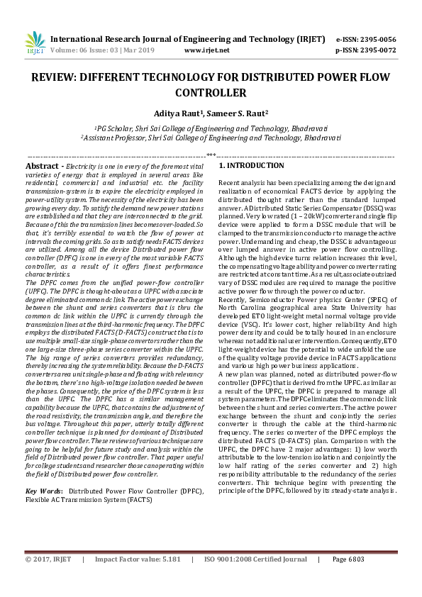 Pdf Review Different Technology For Distributed Power Flow
