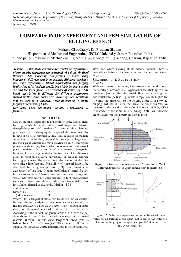 (PDF) Comparison of Experiment and Fem Simulation of Bulging Effect