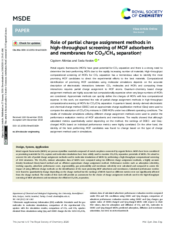 (PDF) Role of partial charge assignment methods in high-throughput ...