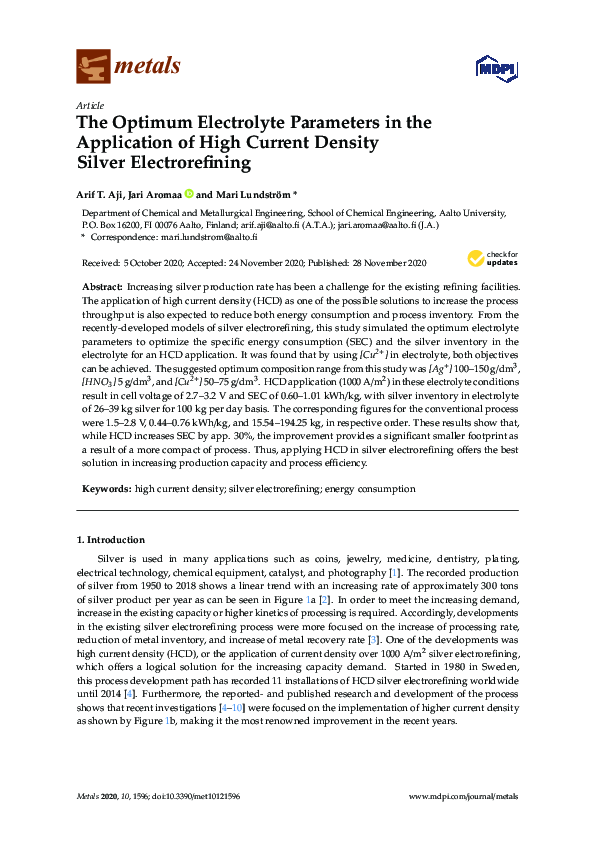 (PDF) The Optimum Electrolyte Parameters in the Application of High ...