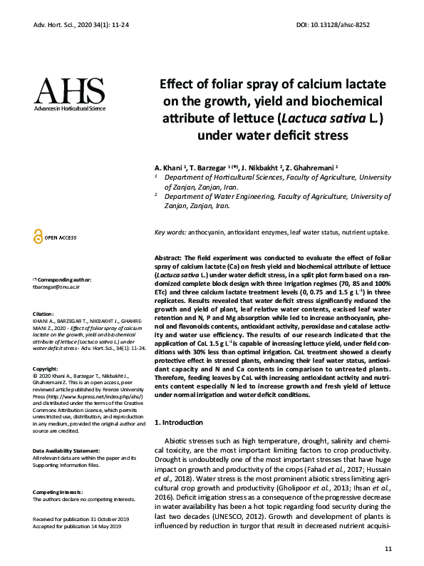 (PDF) Effect of foliar spray of calcium lactate on the growth, yield ...
