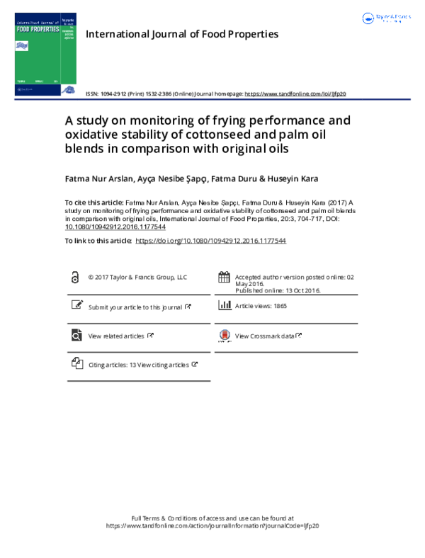 (PDF) A study on monitoring of frying performance and oxidative ...